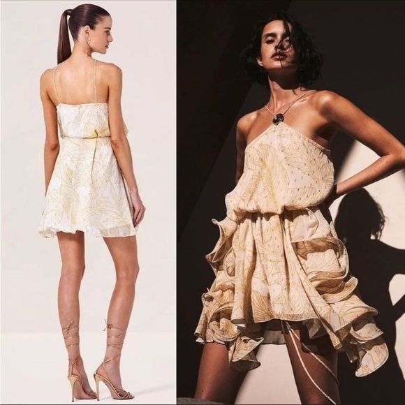 Alexis | Dresses | Nwot Alexis Asia Yellow Floral Ruffle Halter Mini ...